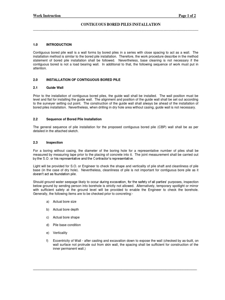Contiguous Bored Piles Installation Guide | PDF | Deep Foundation ...