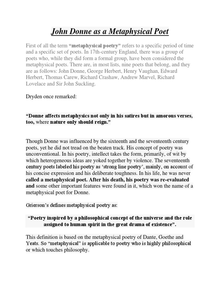 John Donne As A Metaphysical Poet | PDF | Poetry | Science