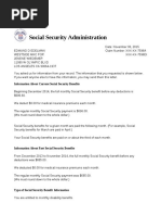 Benefit Verification Letter From The Social Security Administration For ...