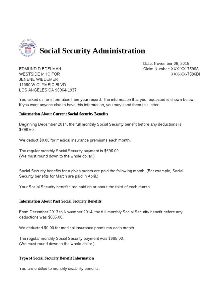 Benefit Verification Letter | PDF | Social Security (United States ...