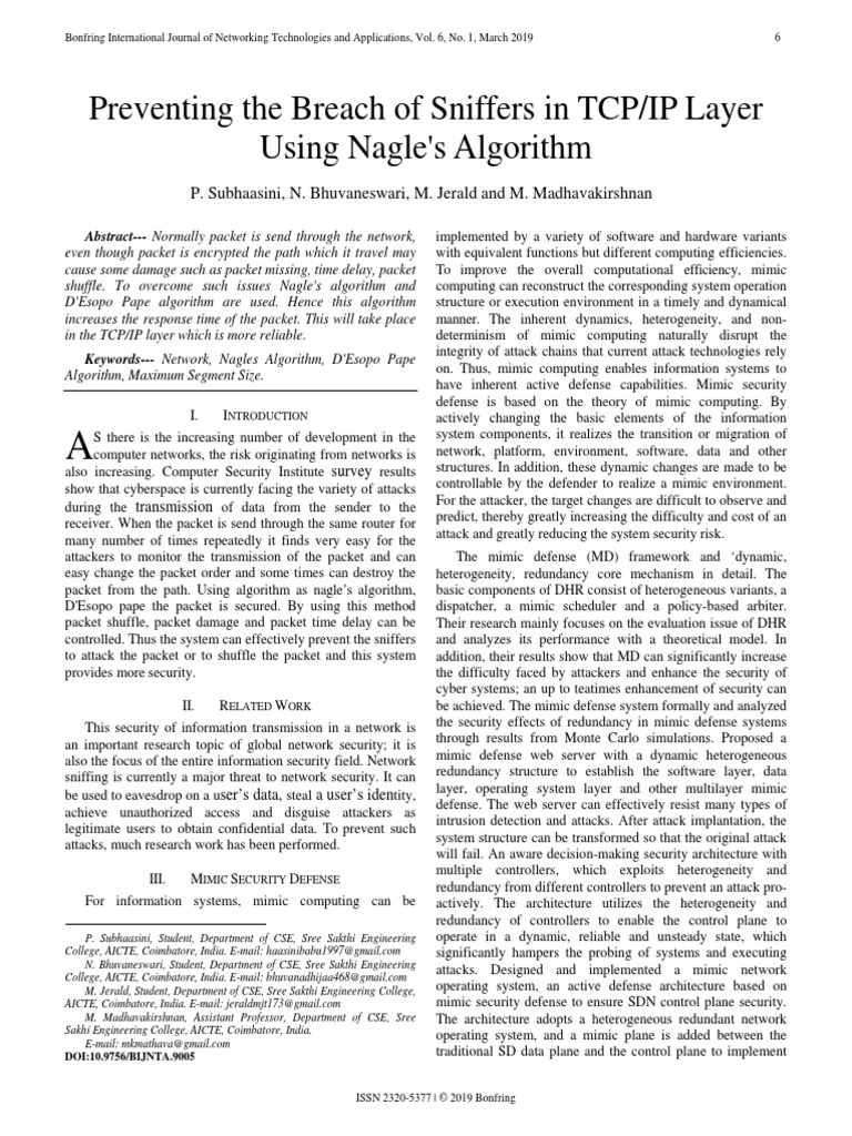 Preventing The Breach of Sniffers in TCP/IP Layer Using Nagles Algorithm | PDF | Transmission ...