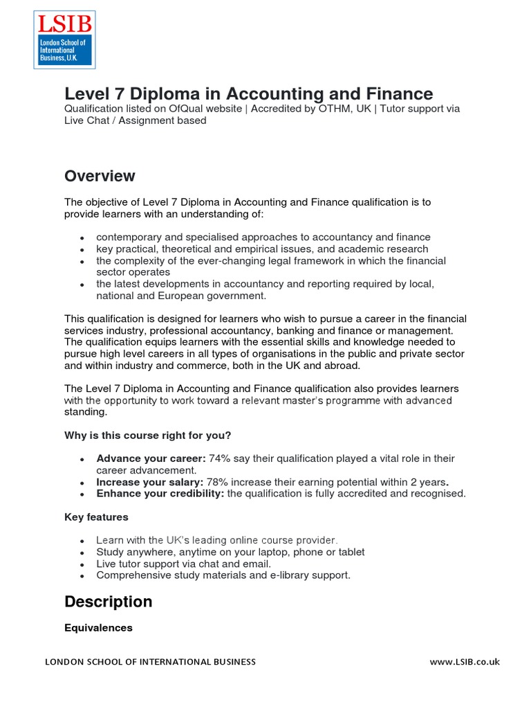 Level 7 Diploma in Accounting and Finance | PDF | Academic Degree ...