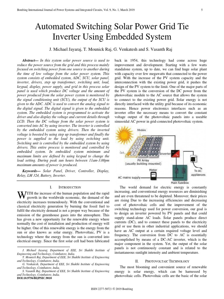 Automated Switching Solar Power Grid Tie Inverter Using Embedded System ...
