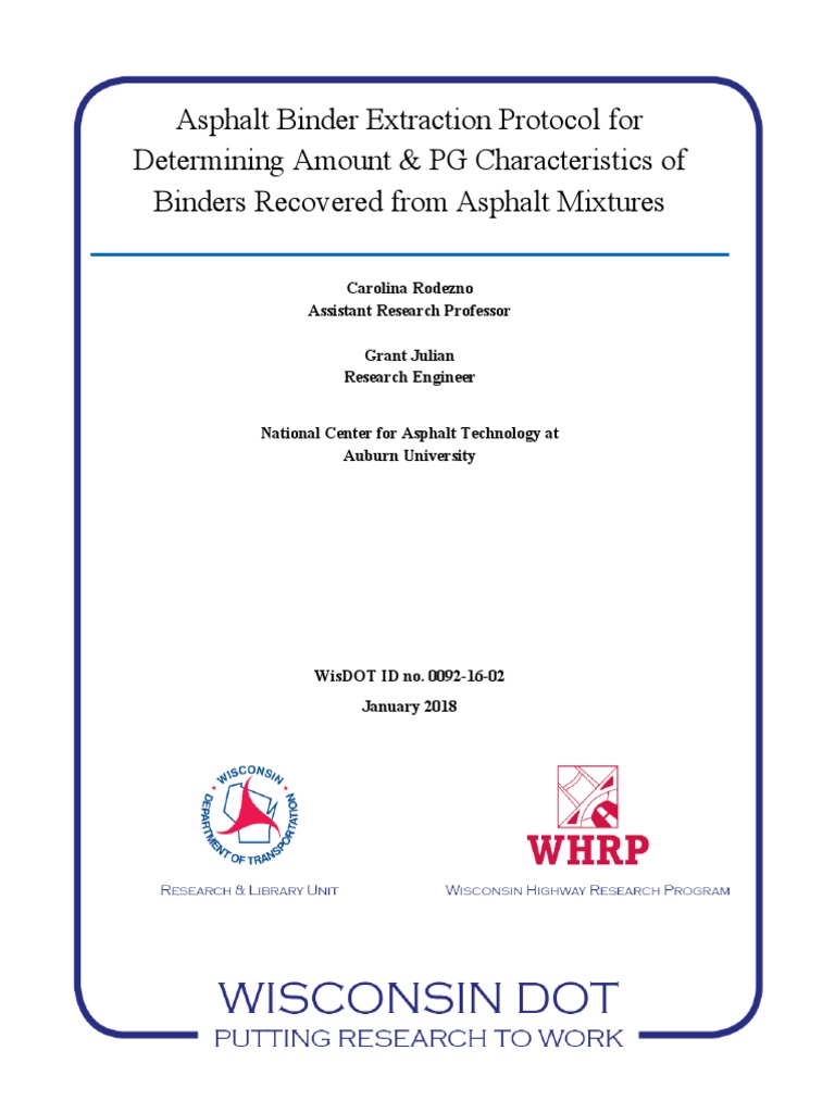 Asphalt Binder Extraction Protocol For Determining Amount & PG ...