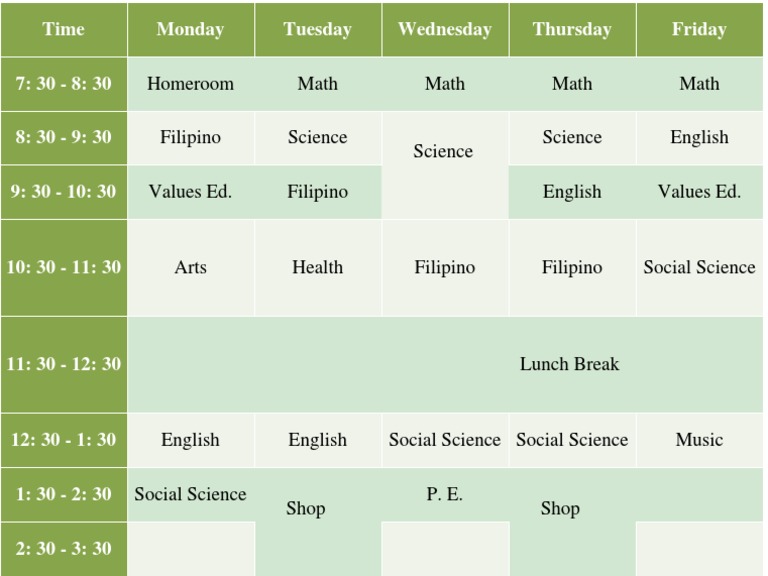 Homeroom Math Math Math Math: Time Monday Tuesday Wednesday Thursday ...