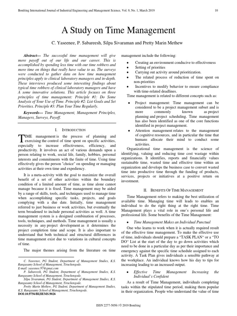 A Study On Time Management | PDF | Time Management | Professional Skills
