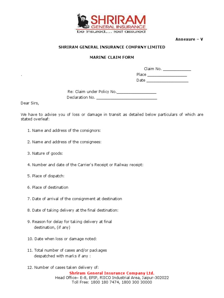 Marine Claim Form | Download Free PDF | Receipt | Bill Of Lading