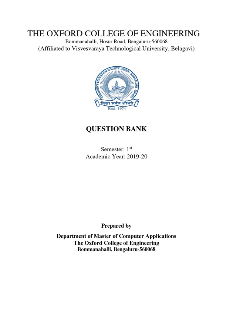 The Oxford College of Engineering: Question Bank | PDF