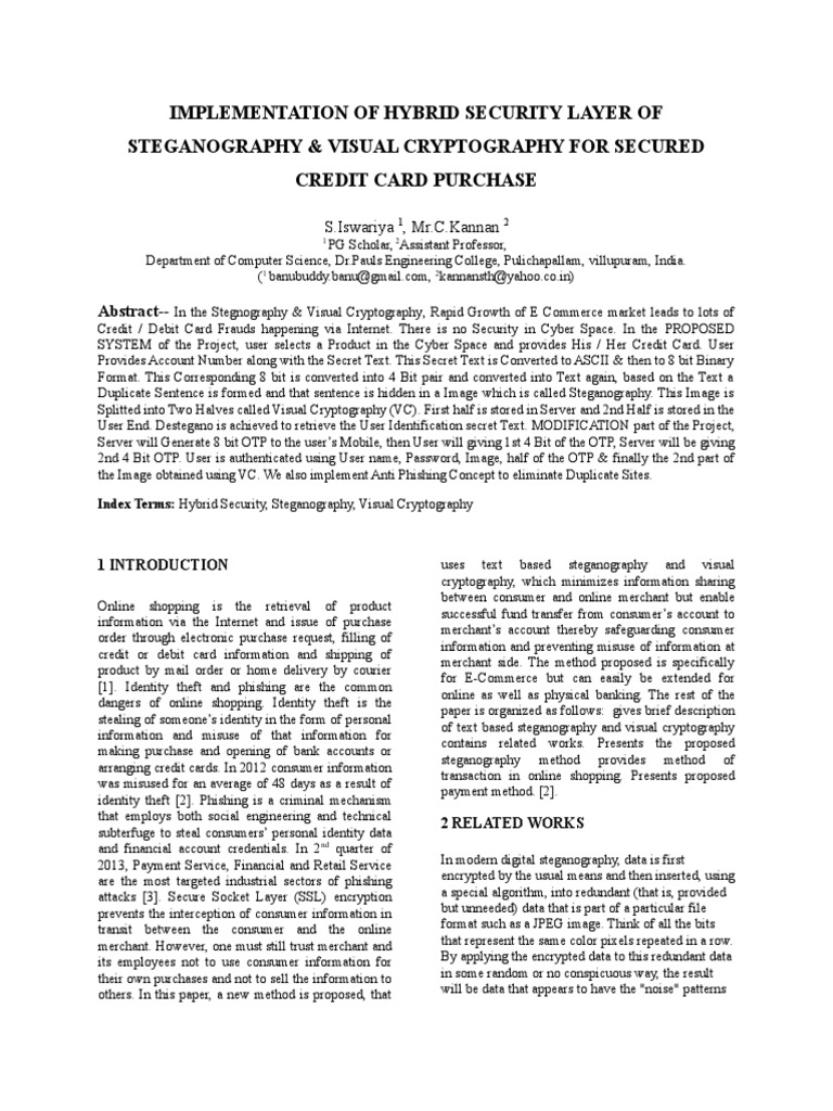 STEGANOGRAPHY and VISUAL CRYPTOGRAPHY FO | PDF | Computer Security | Security