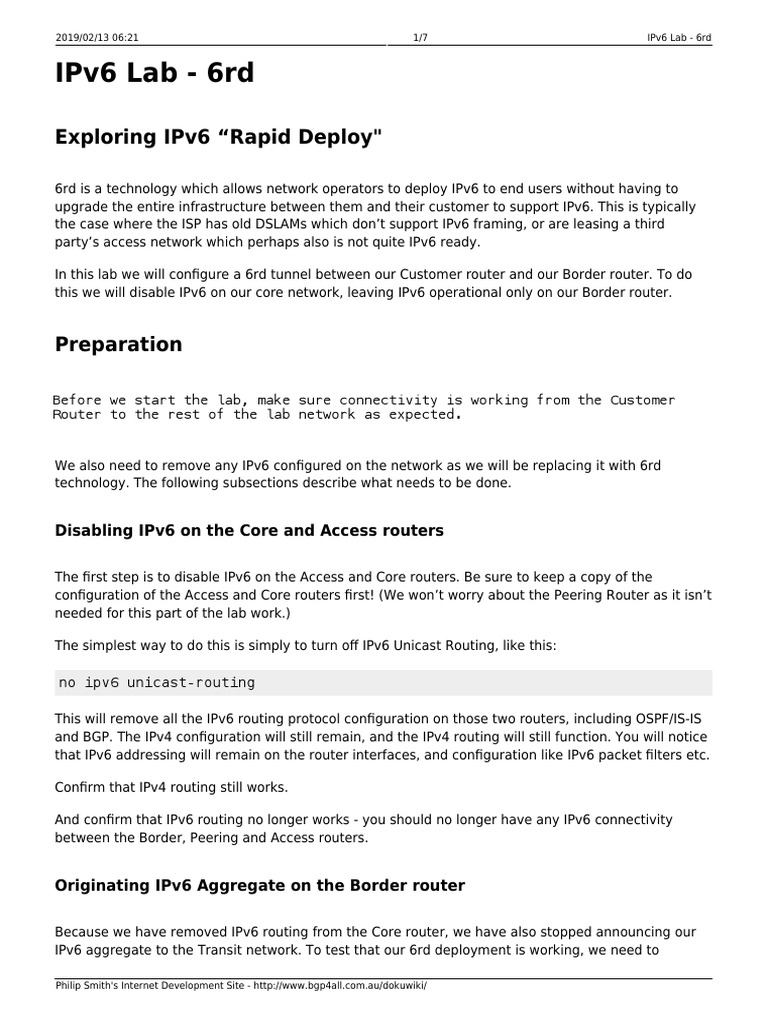 Ipv6 Lab - 6Rd: Exploring Ipv6 "Rapid Deploy" | PDF | I Pv6 | Router (Computing)