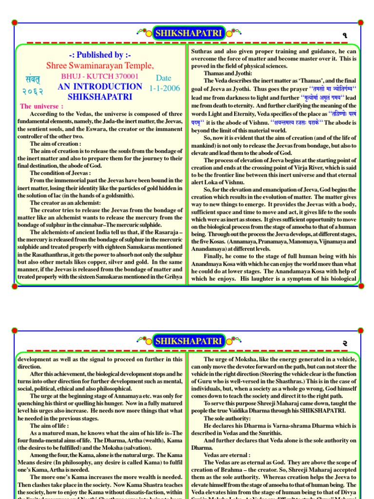 Shikshapatri English PDF | PDF | Kama | Moksha
