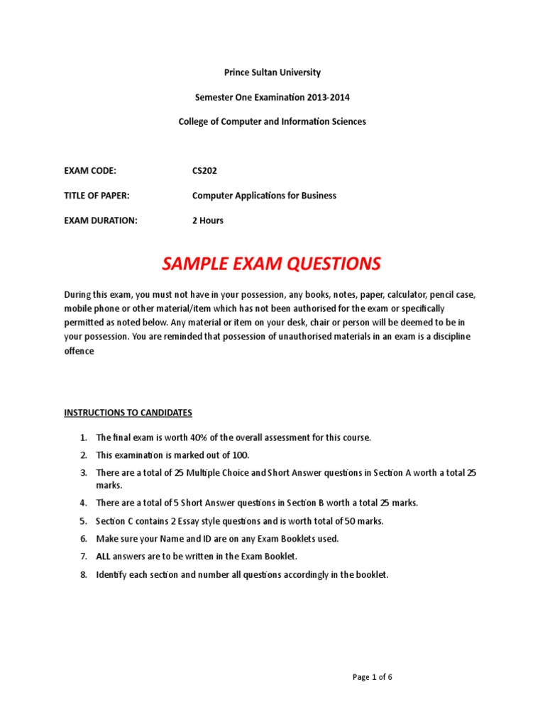 Sample Exam Questions | PDF | Test (Assessment) | Business
