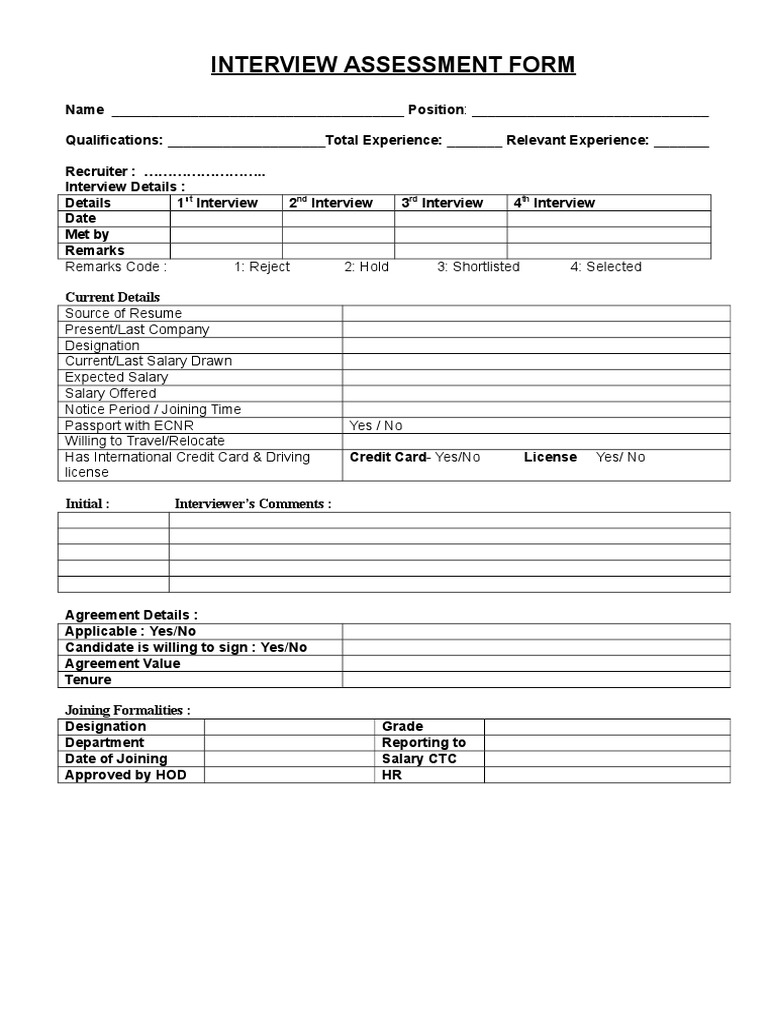Interview Assessment Form | PDF | Government | Business