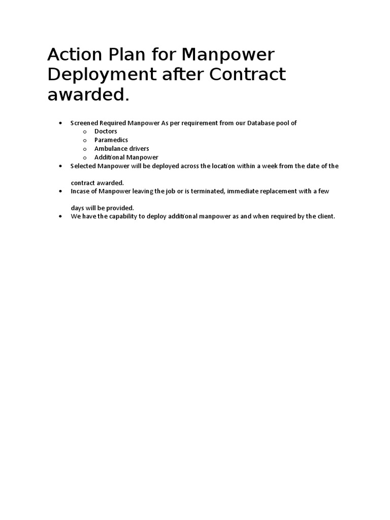 Action Plan For Manpower Deployment After Contract Awarded | PDF