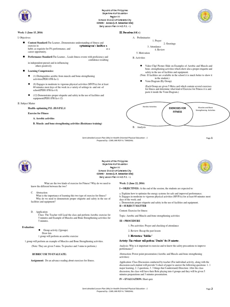 Hope 1 | PDF | Physical Fitness | Lesson Plan