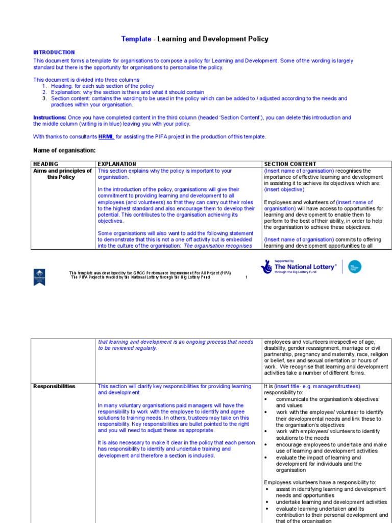 GRCC Learning and Development Policy Template | PDF | Performance ...