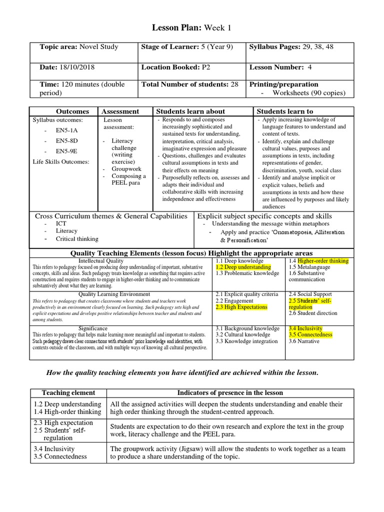 Lesson Plan: Week 1: Period) - Worksheets (90 Copies) | PDF | Pedagogy ...