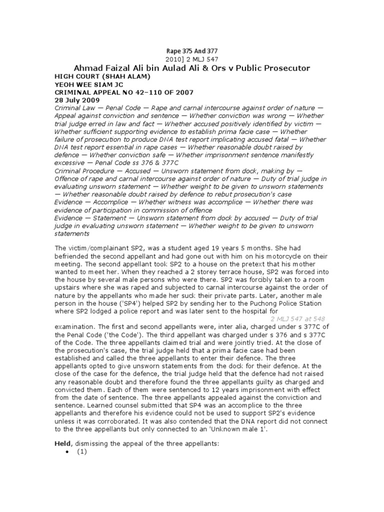 Kes Rogol Rape Gang Rape and 377c | PDF | Prosecutor | Rape