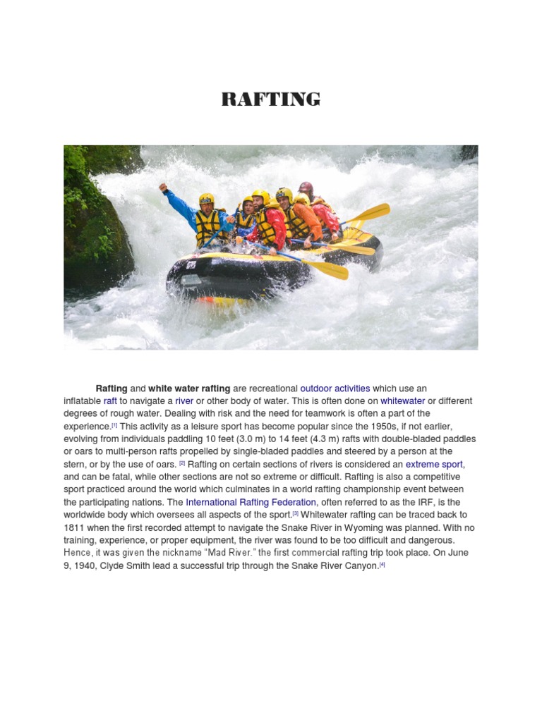 Rafting: Rafting and White Water Rafting Are Recreational | PDF ...