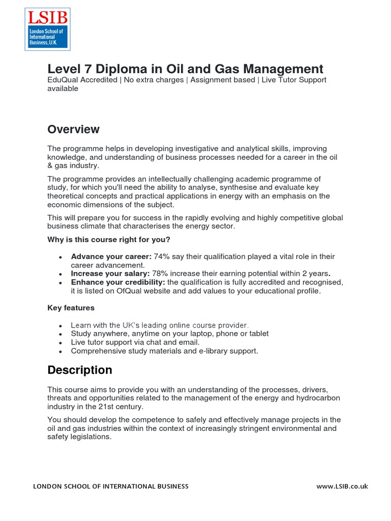 Level 7 Diploma in Oil and Gas Management | PDF | Educational ...