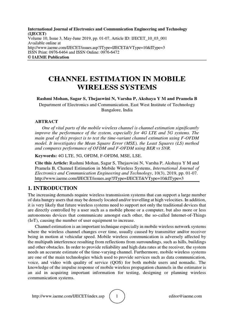 Channel Estimation | PDF | Orthogonal Frequency Division Multiplexing | Signal To Noise Ratio