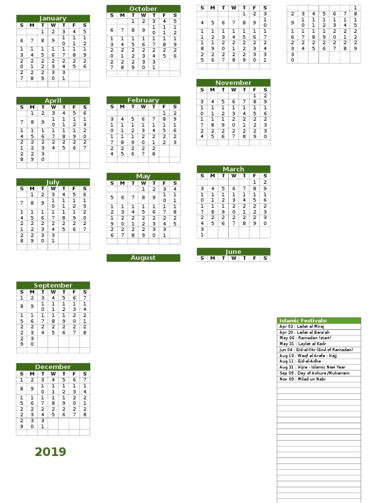 2019 Islamic Calendar | PDF | Religious Holidays | Shia Islam