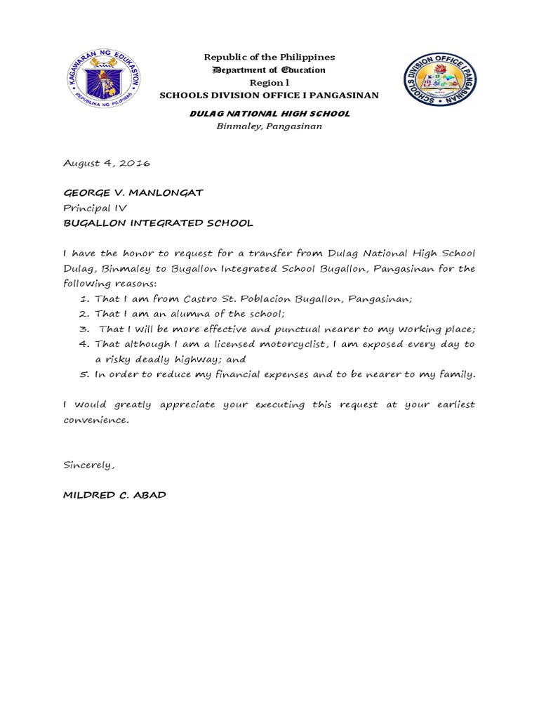 Teacher Requests Transfer Closer to Family in Bacnit Integrated School ...