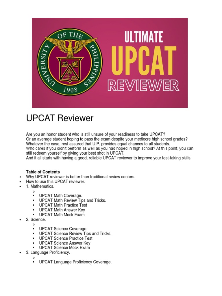 UPCAT Reviewer | PDF | Teaching Mathematics | Equations