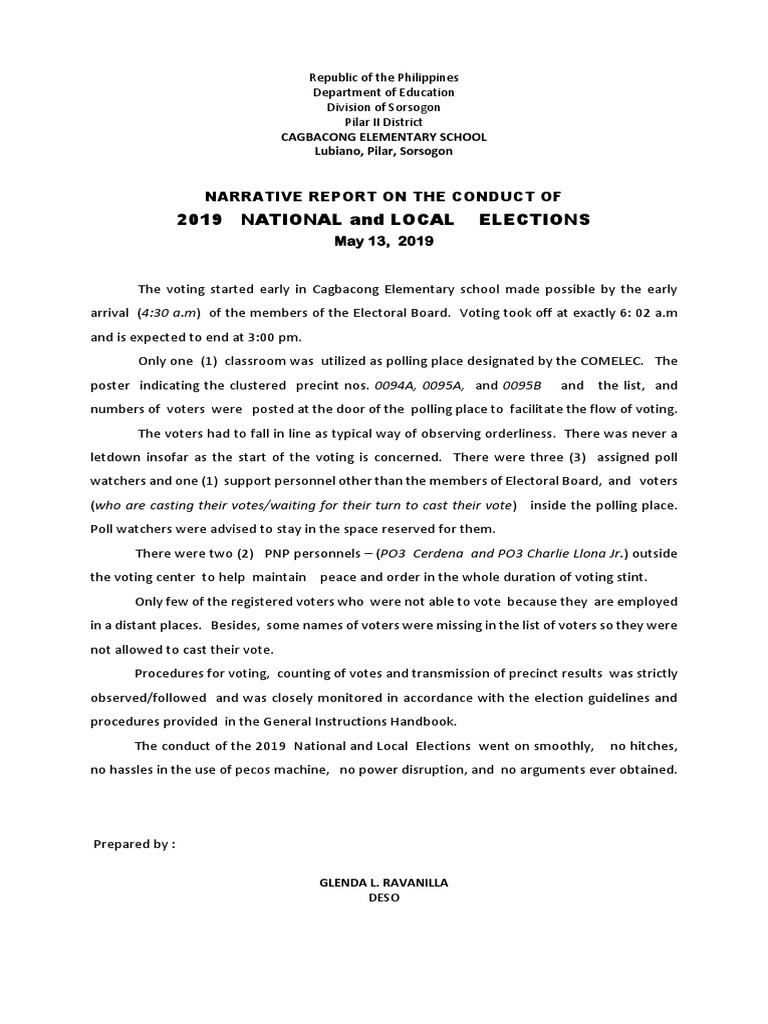 2019 National and Local Elections: Narrative Report On The Conduct of ...
