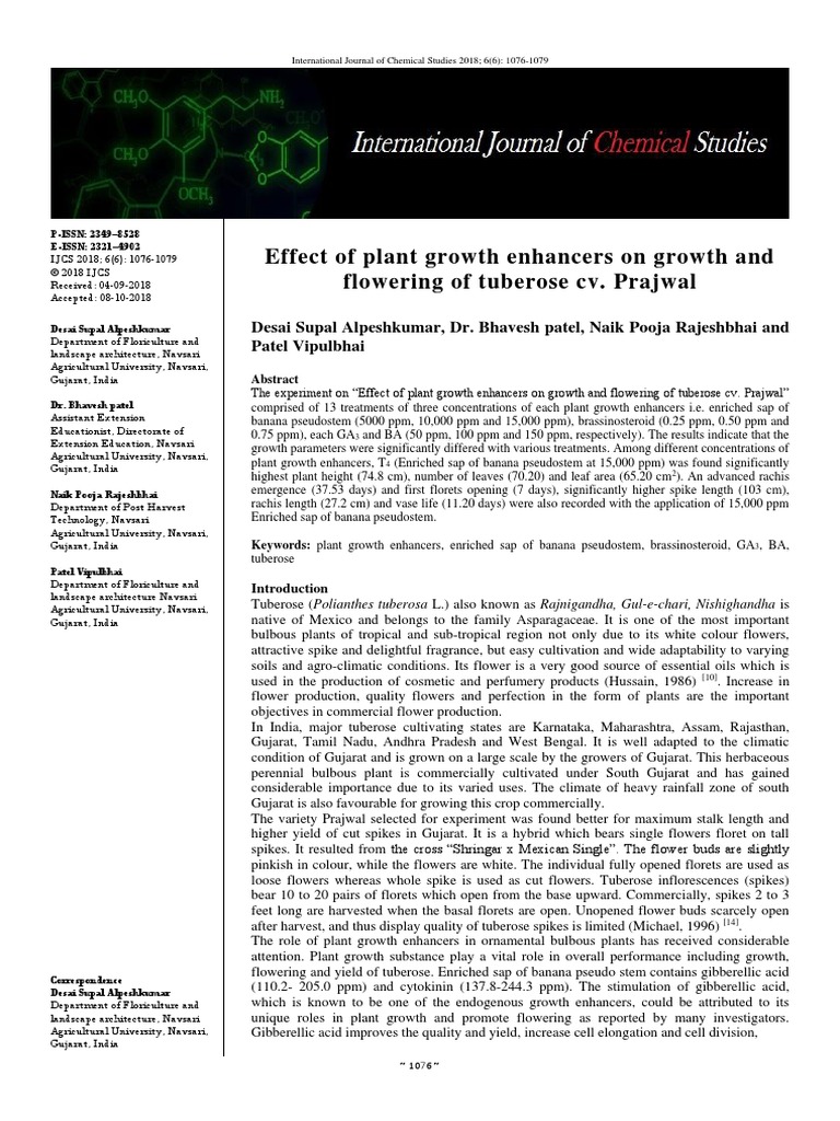 Effect of Plant Growth Enhancers On Growth and Flowering of Tuberose Cv. Prajwal PDF | PDF ...