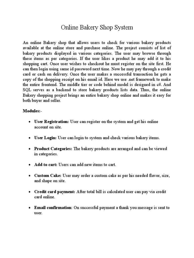 Online Bakery Ordering System Overview | PDF