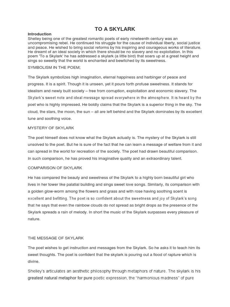 English To A Skylark | PDF | Poetry