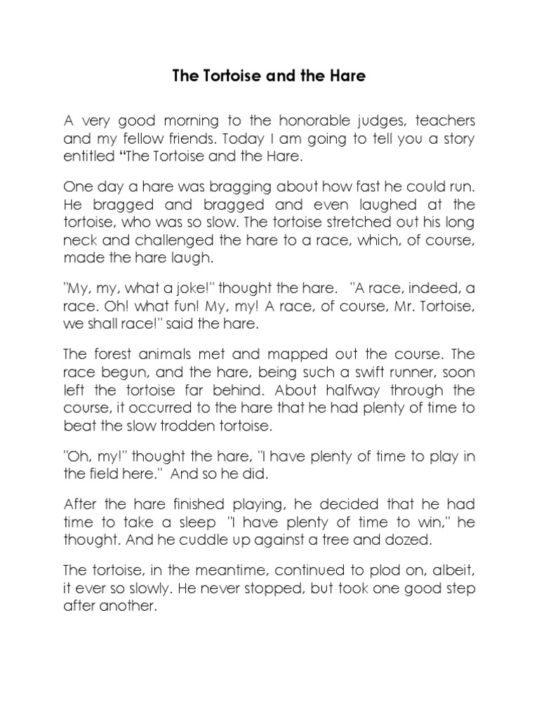The Tortoise and the Hare: A Race Story | PDF | Home & Garden ...