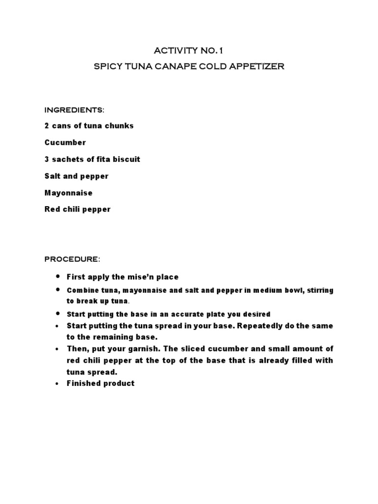 Spicy Tuna Canape Recipe Guide | PDF | Wellness