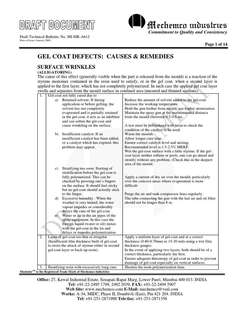 Gel Coat Defects - Draft Bulletin | PDF | Lamination | Solvent