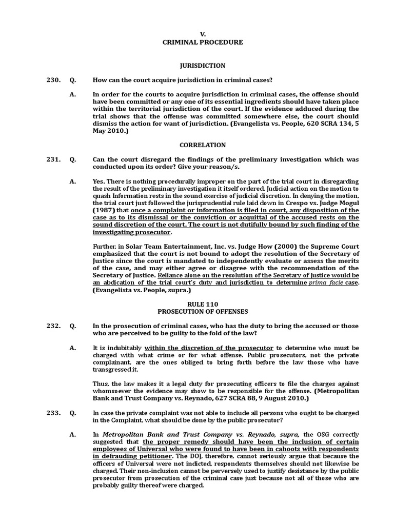 Criminal Procedure and Evidence Forecast 2018 BAR | PDF | Bail | Demurrer