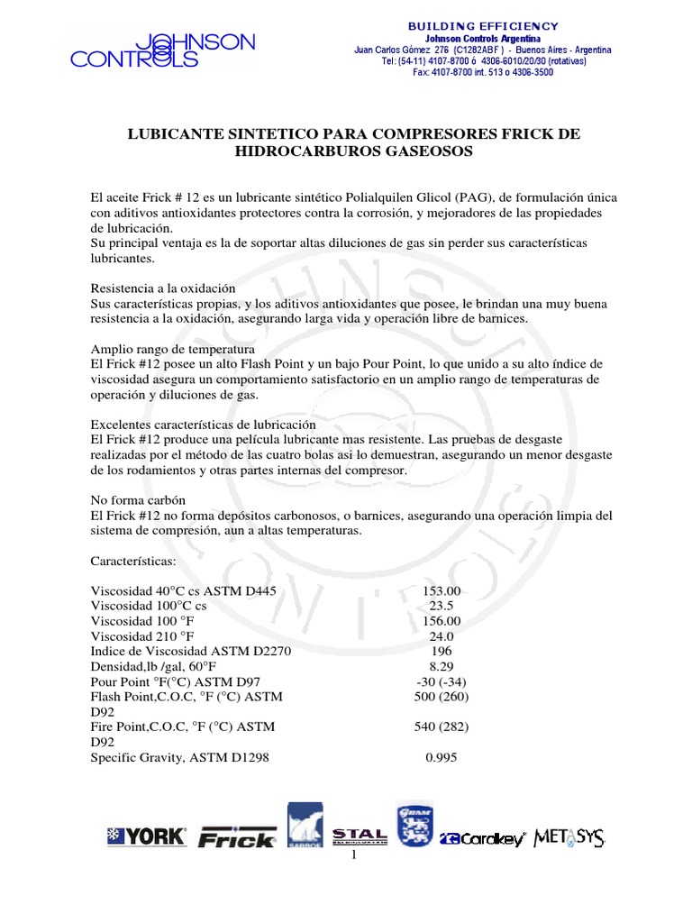 Lubricante Frick #12 para Compresores | PDF | Lubricante | Materiales