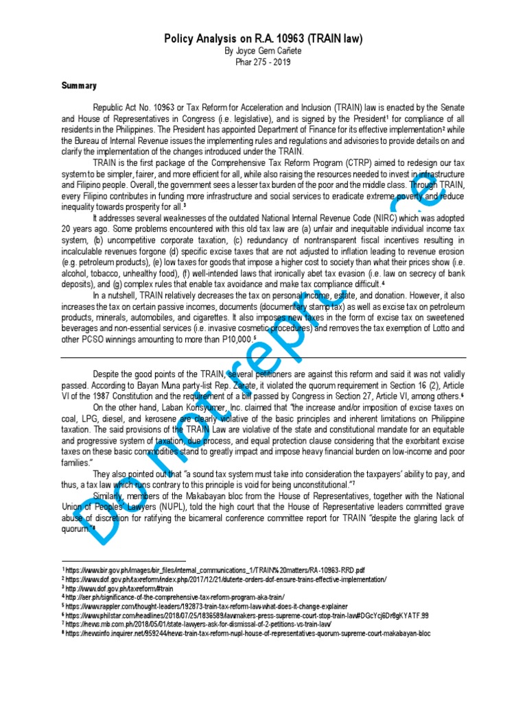Policy Analysis of the TRAIN Law and its Impact | PDF | Value Added Tax ...