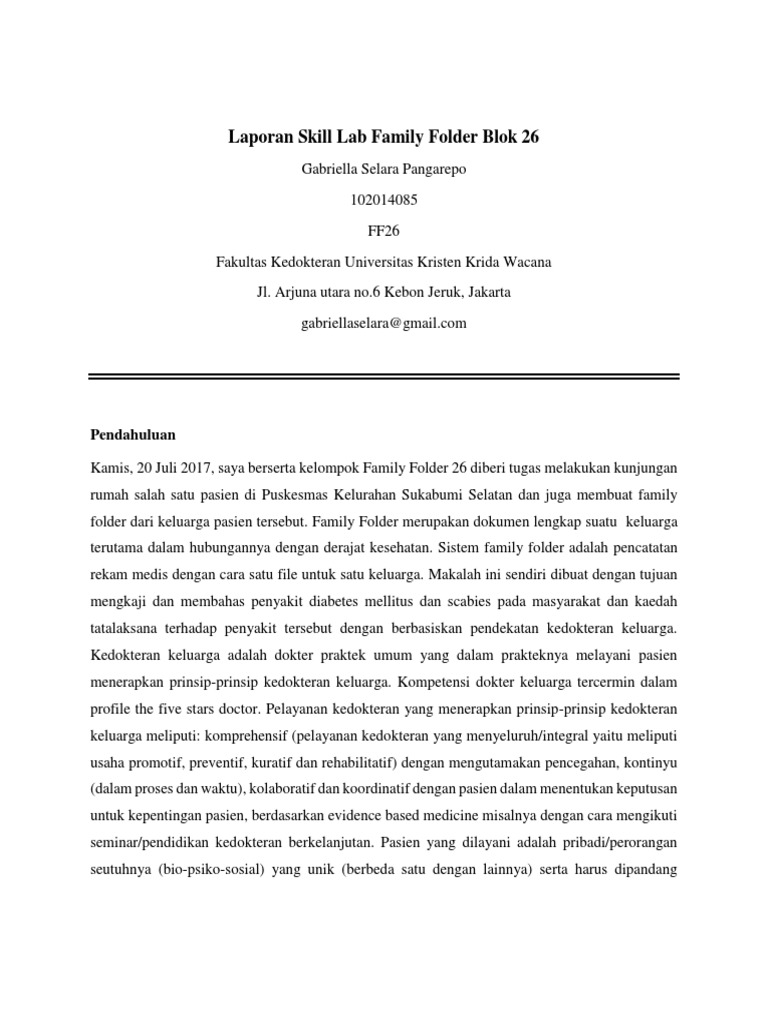 Laporan Skill Lab Family Folder Blok 26 (Makalah Gabriella) | PDF