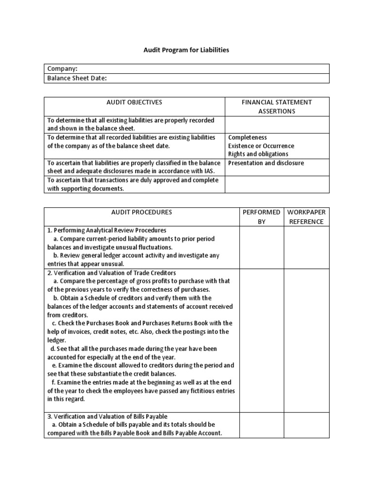 Audit Program For Liabilities Format in The Philippines | PDF ...