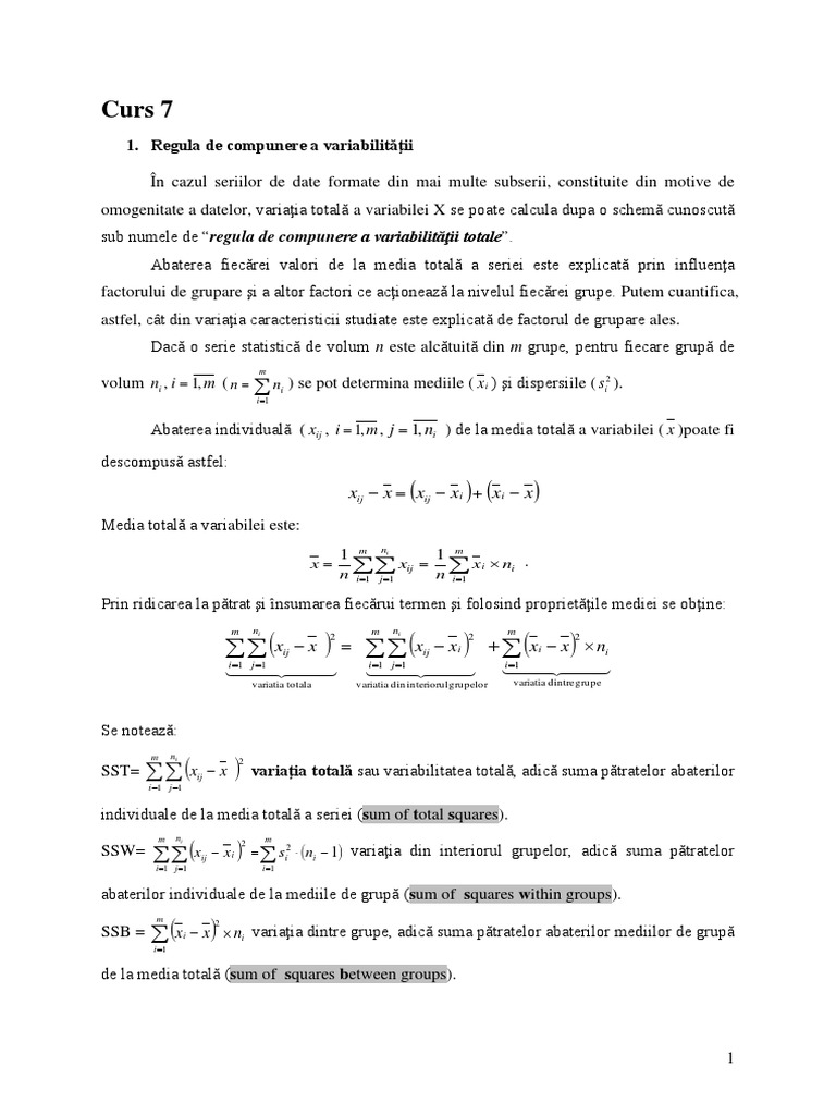 Curs 7 Regula de Compunere A Variabilitatii. Media Si Dispersia VB - Alternative | PDF