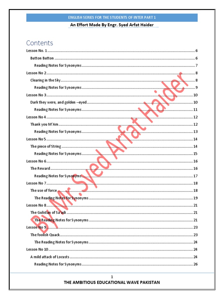 English Notes For FSC Part 1 | PDF | Plough
