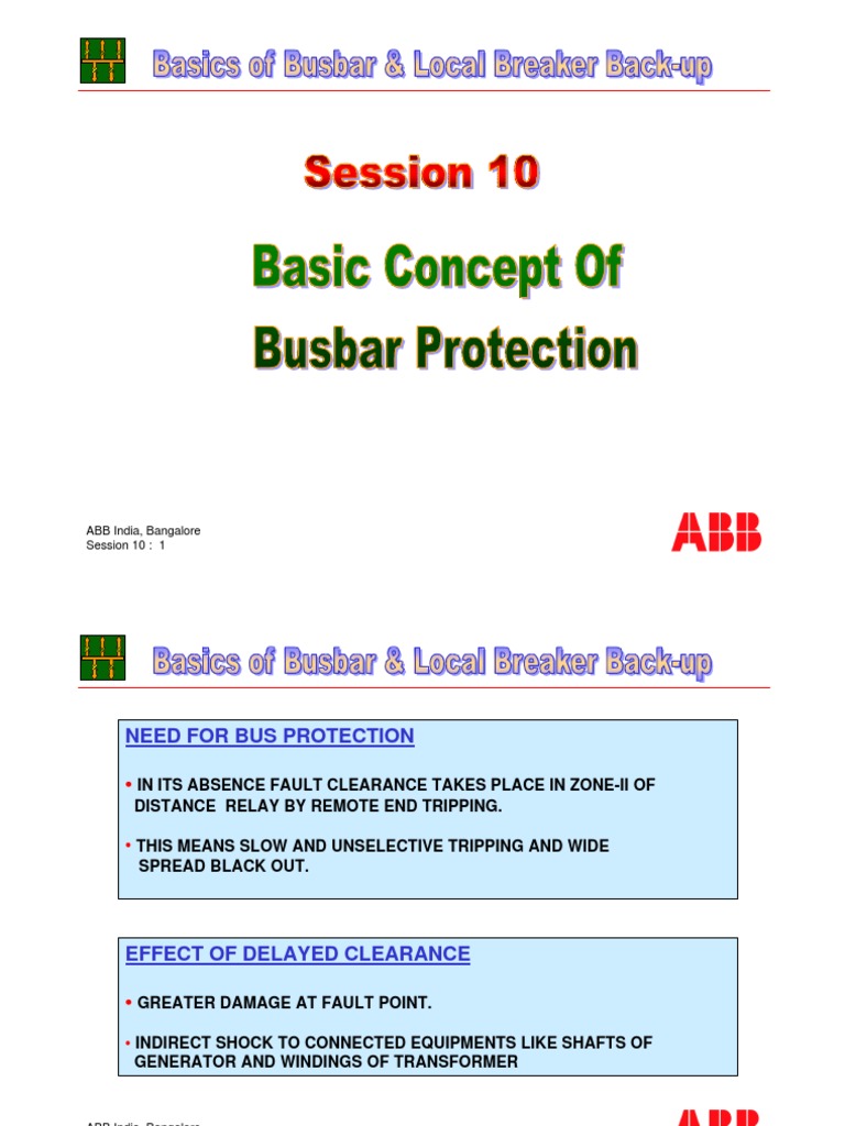 ABB India Bangalore Bus Protection Session | PDF | Relay | Electrical ...