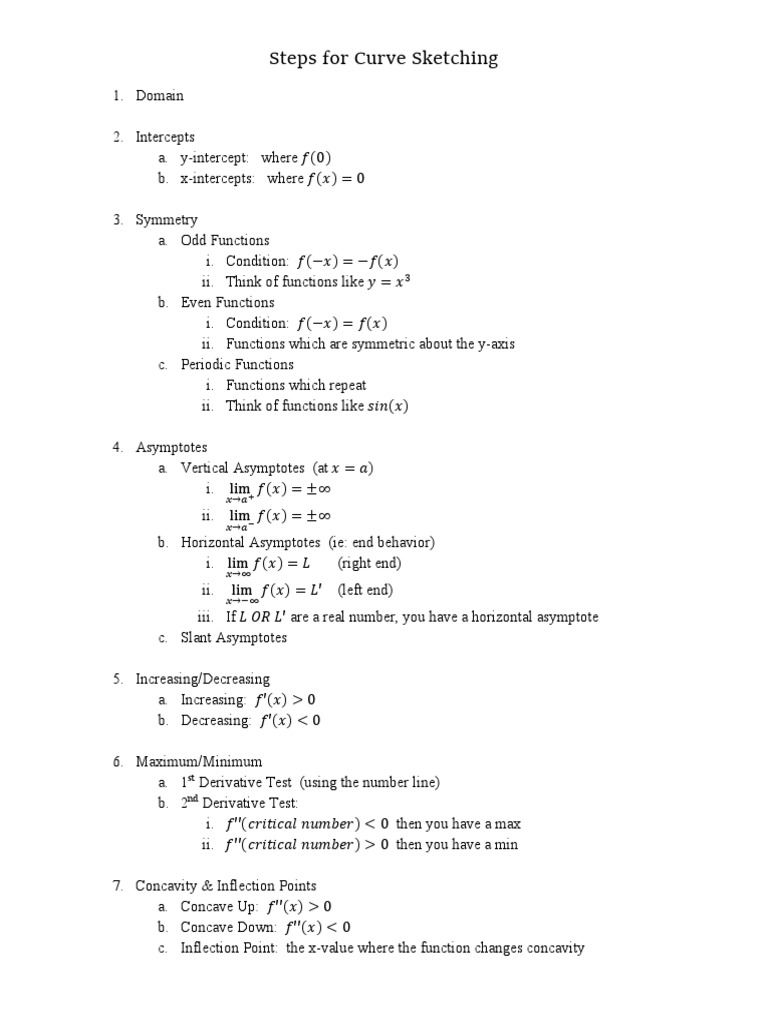 Steps For Curve Sketching: ST ND | PDF | Asymptote | Function (Mathematics)