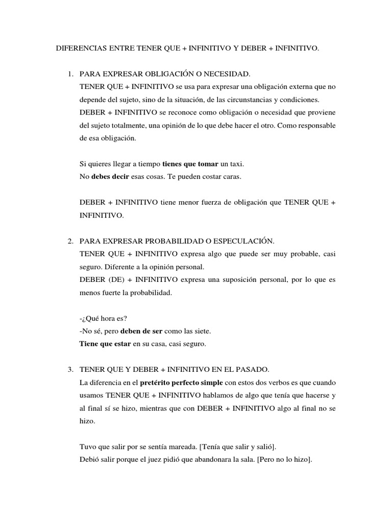 Diferencias Entre Tener Que y Deber | PDF