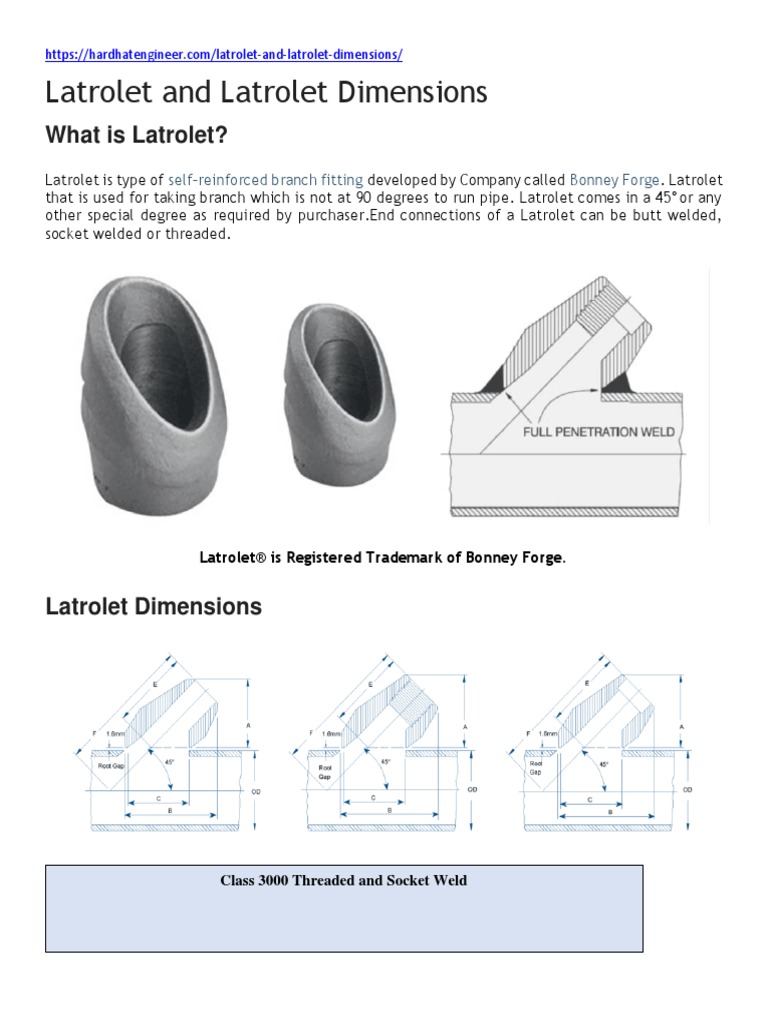 Latrolet and Latrolet Dimensions | PDF | Tools | Pipe (Fluid Conveyance)