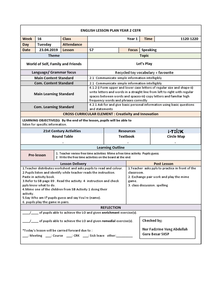 Year 1 English Lesson Plan Overview | PDF | Lesson Plan | Teachers