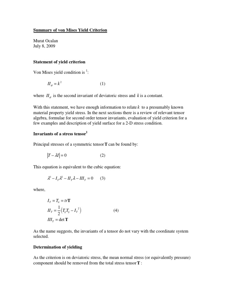 Von Mises Yield Criterion | PDF | Yield (Engineering) | Stress (Mechanics)
