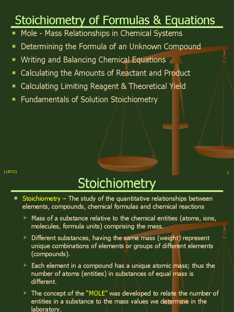 Stoichiometry of Formulas & Equations | PDF | Mole (Unit) | Stoichiometry