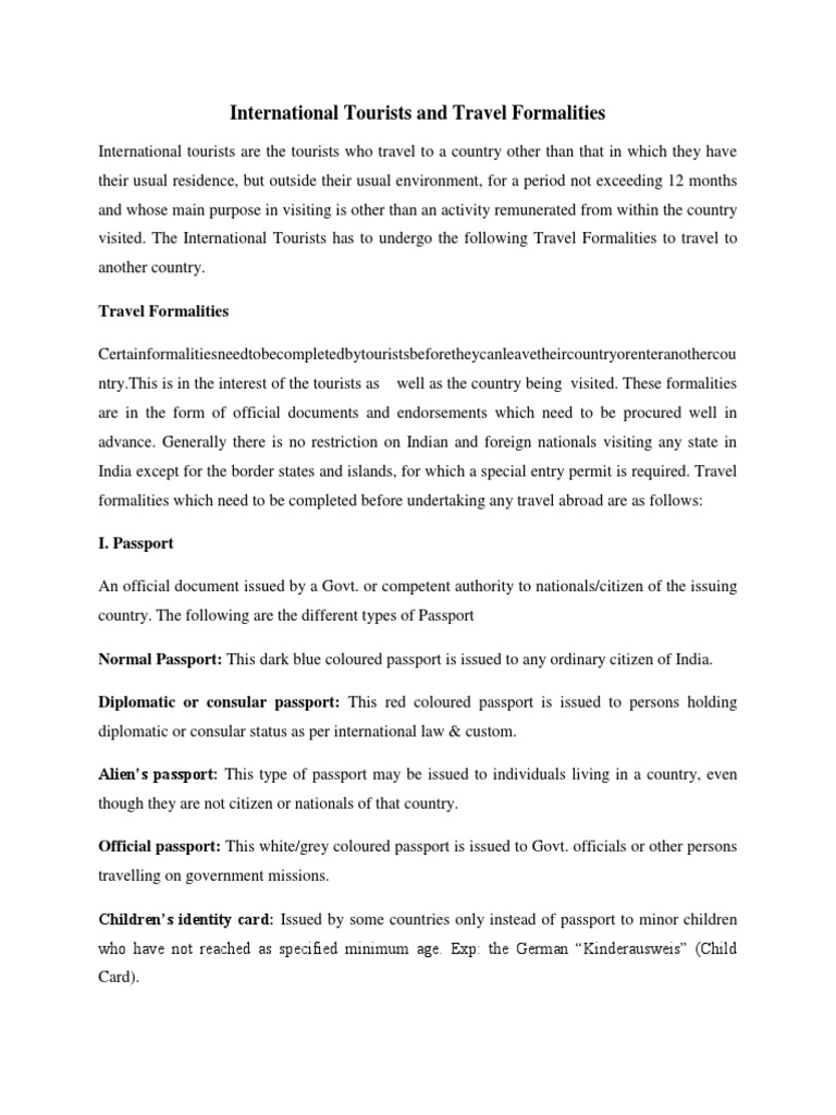 Travel Formalities for Tourists | PDF | Travel Visa | Passport